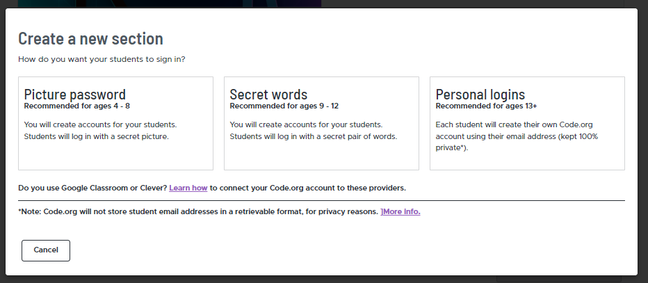 Student Account Creation: Picture Passwords & Secret Words – Code.org